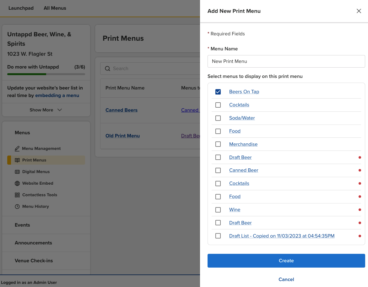 Creating a Print Menu – Untappd