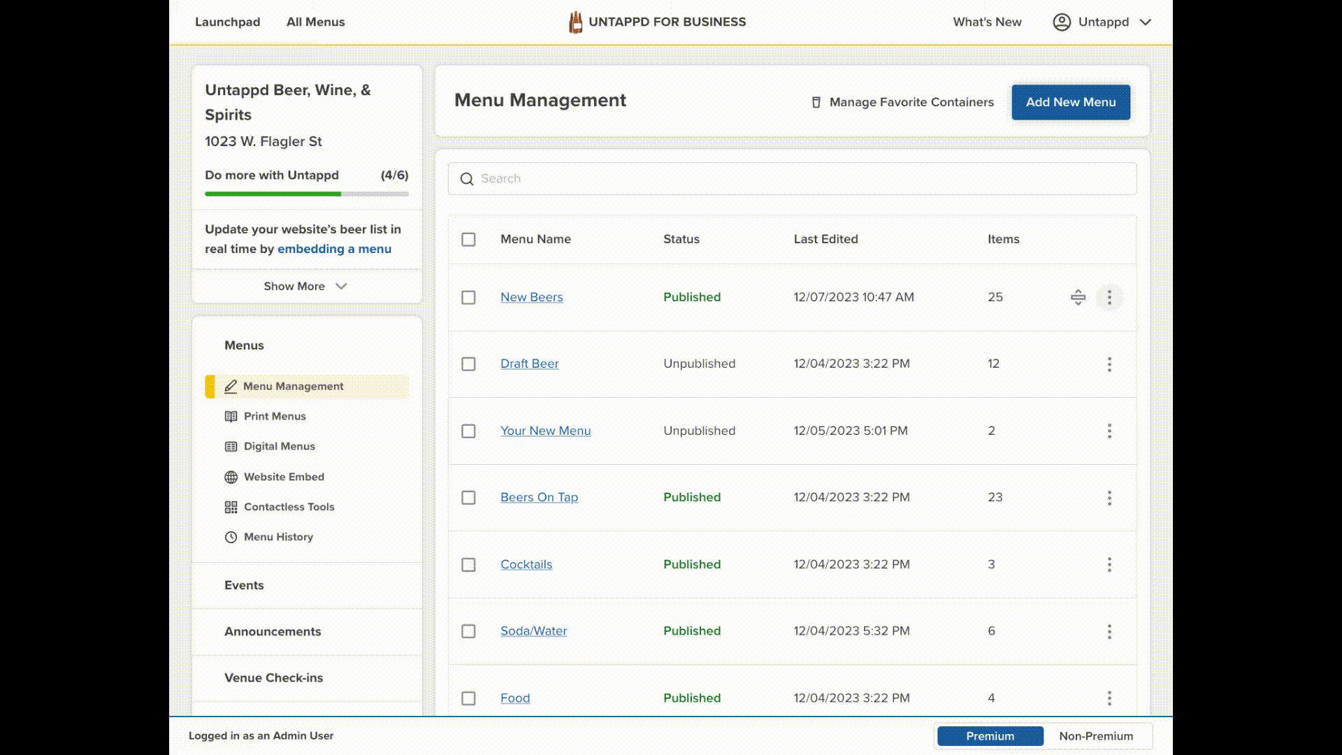 Menu Reordering and Container Size Organization – Untappd