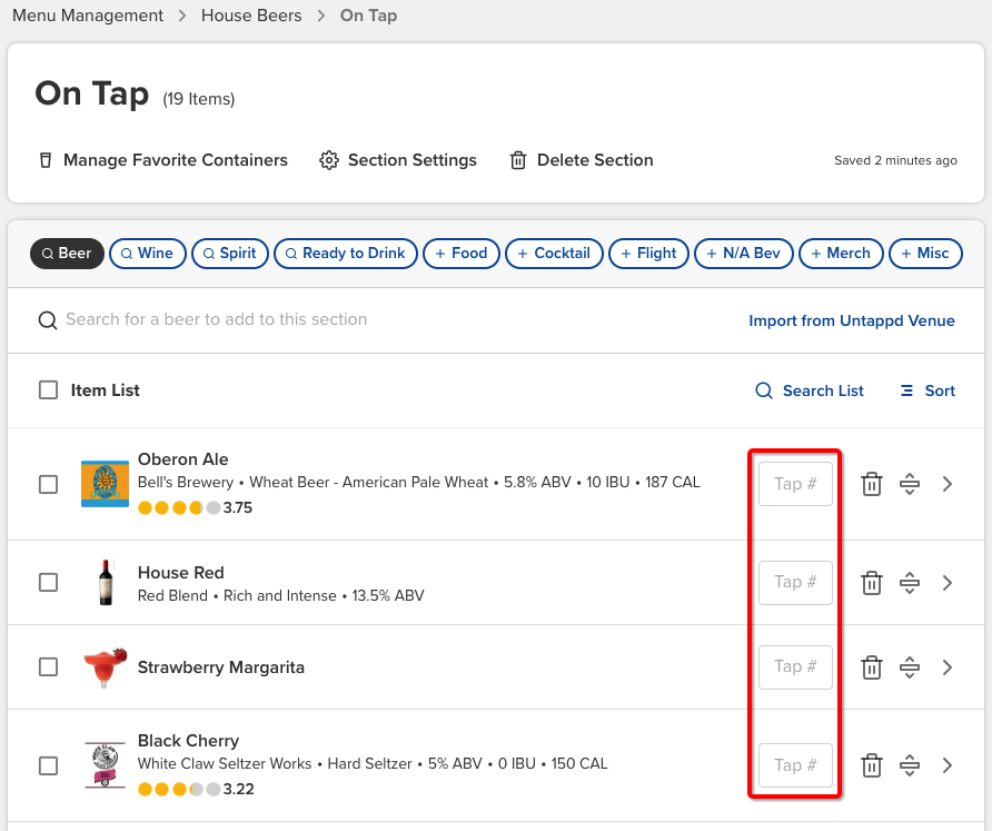 Building Menus – Untappd