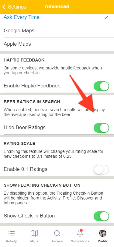 How can I hide drink ratings in search? – Untappd
